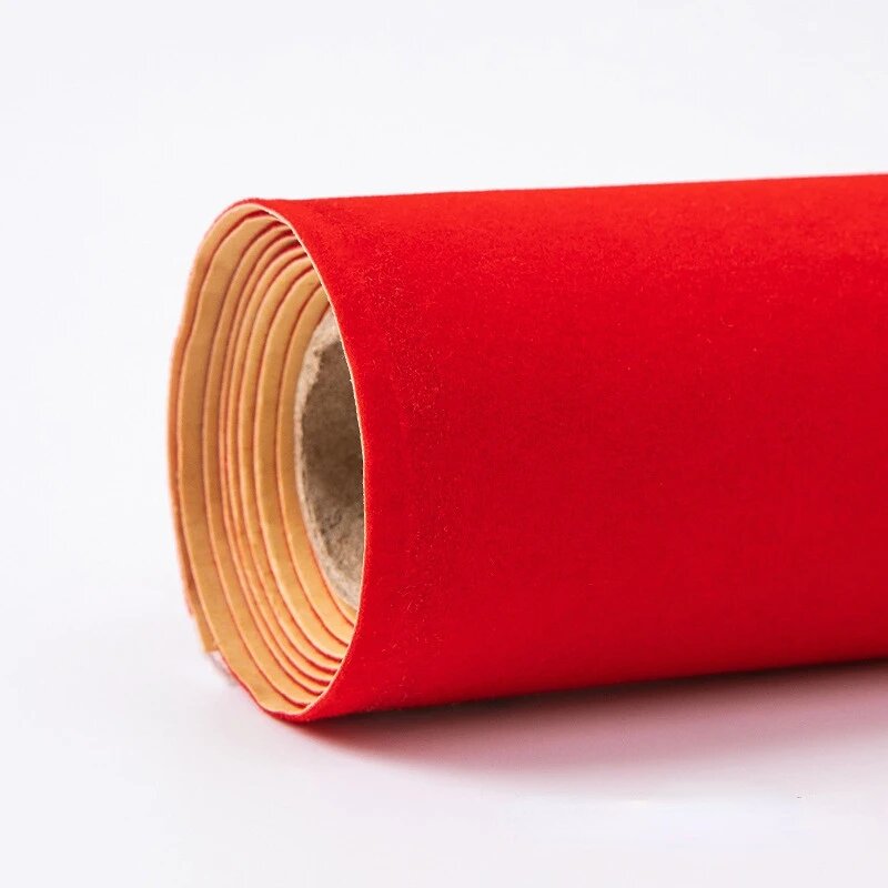 Бархатная самоклеящаяся флокированная ткань 20х45 см Красный, 45cm x 100cm, Red