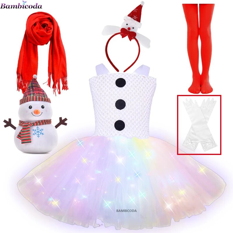 Костюм снеговика BAMBICODA для девочек 3-10 лет XXL(10-12Y), a9-LED