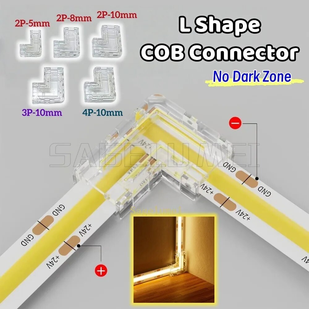 Светодиодный разъем L-образный 8мм 2Pin, 10шт
