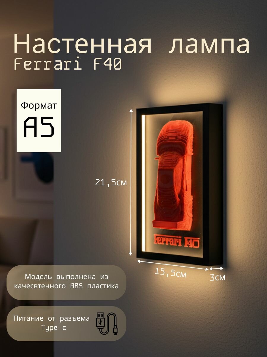 Светильник настенный формата картины A5 Ferrari F40
