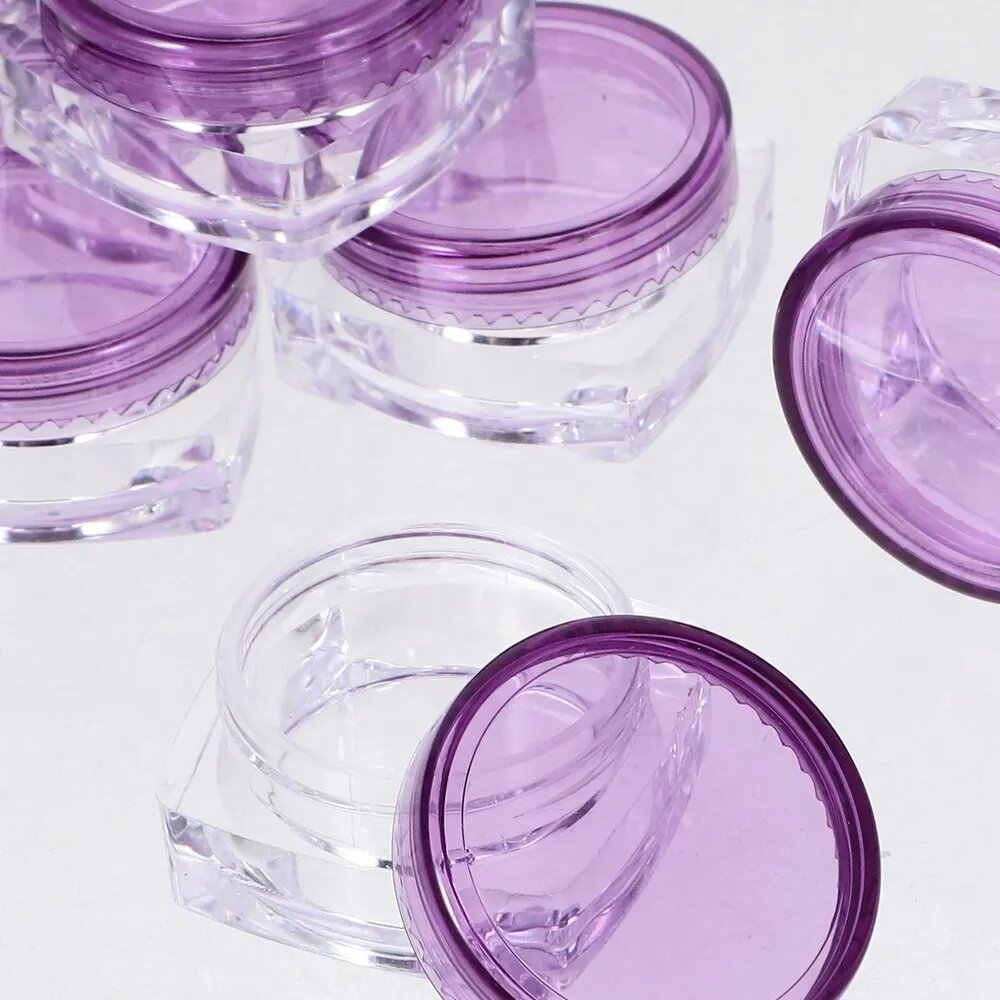 Пластиковые баночки для крема фиолетовые с крышками, набор 24 шт для хранения кремов