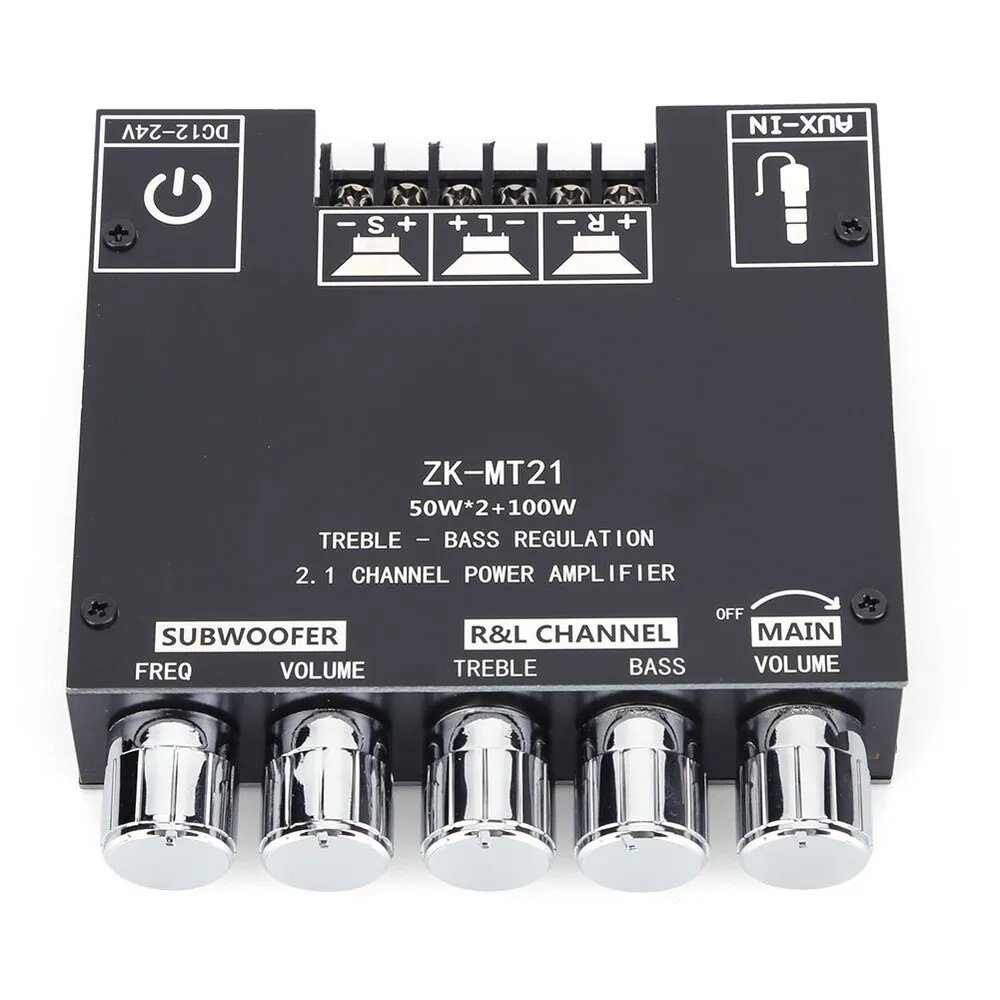 Цифровой усилитель 2.1 Bluetooth 50 Вт x2 + 100 Вт, регулировка НЧ/ВЧ, защита от перегрузки