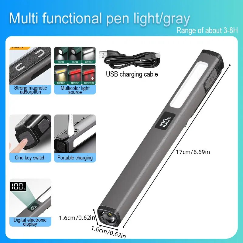 Перезаряжаемый медицинский фонарь-ручка E-SMARTER Серый, W08-Gray