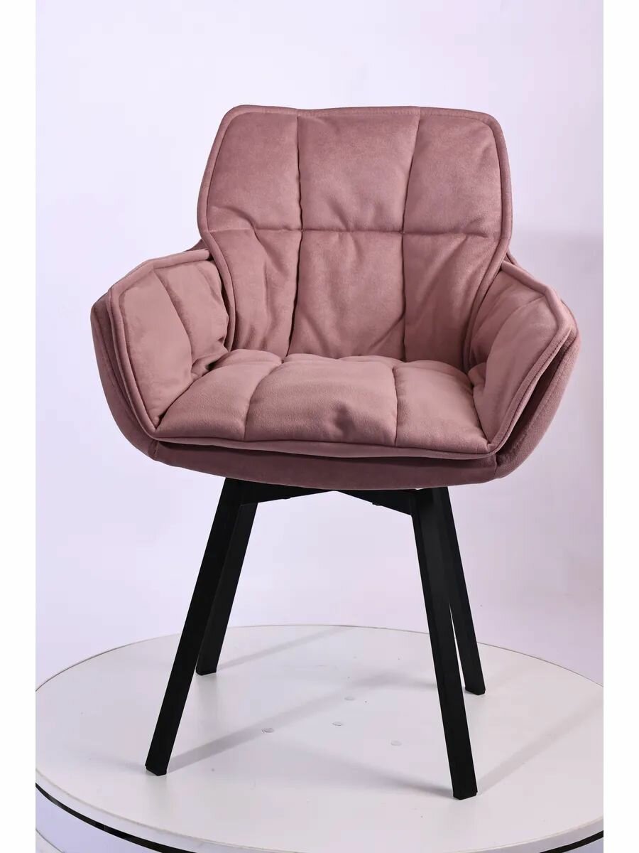 Стул кресло ENIGMA со спинкой и поворотным механизмом, черные ножки, розовый цвет