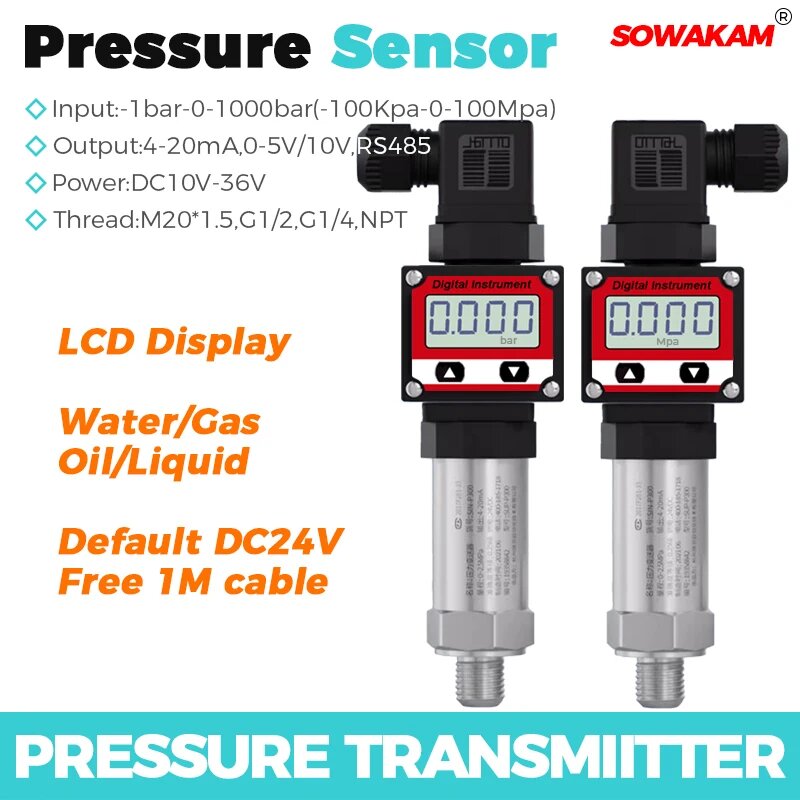 Датчик давления SOWAKAM LCD 4-20мА 0-5В 10В RS485 0-25bar, 4-20mA G1-2