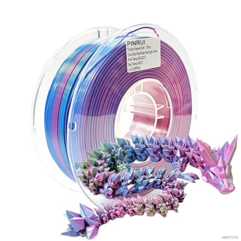 PINRUI Tricolor filament Silk 1.75mm Sky Blue Rose Red Light Green 3D печать, PLA пластик, 330м