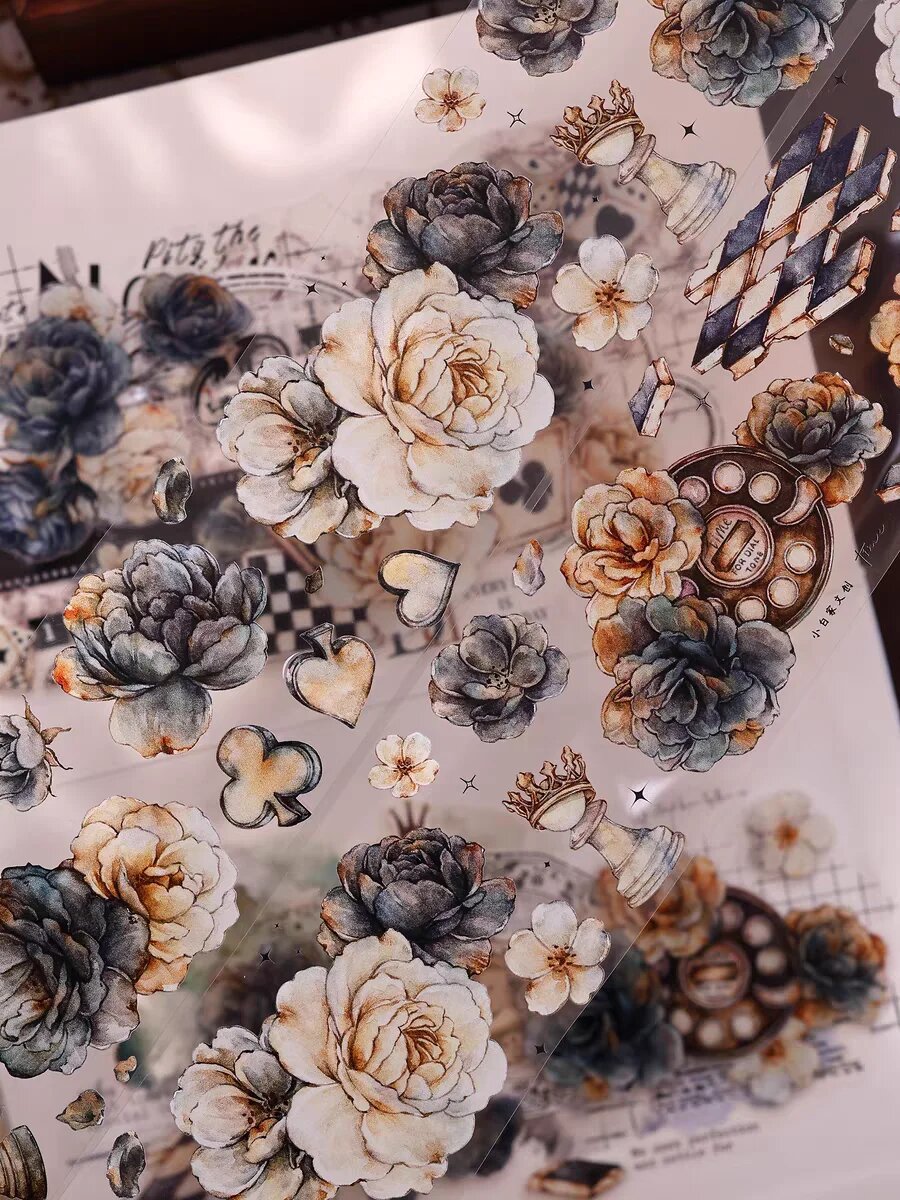 Винтажная Washi лента с цветами, 120 см