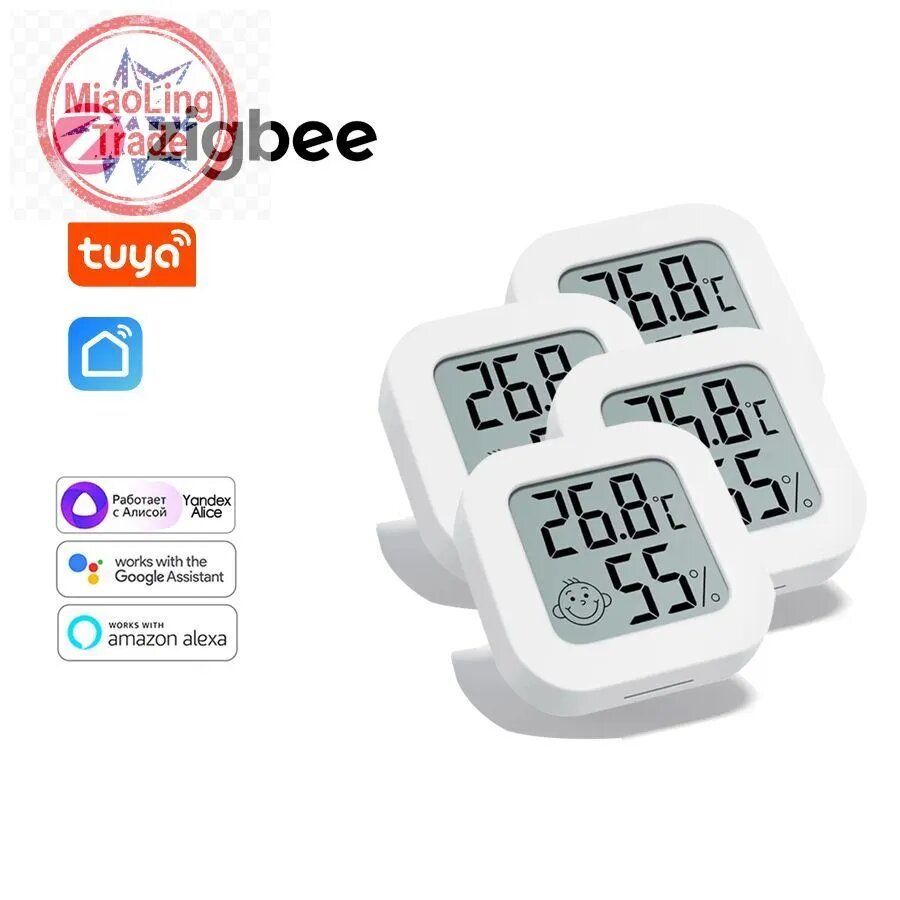 Датчик температуры и влажности Zigbee Smart Life (Tuya) Белый, 4 шт.