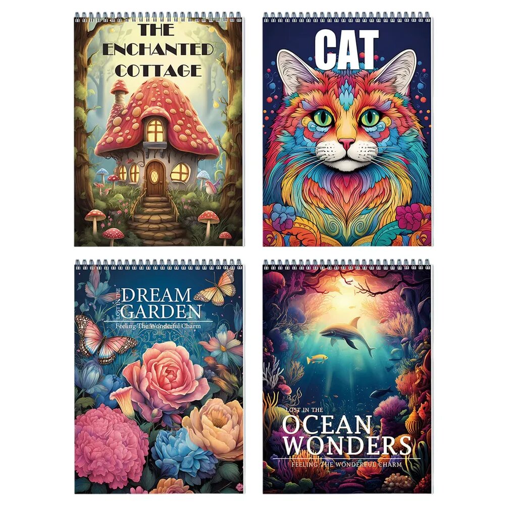 Раскраска для взрослых, 30 стр, А4, спиральное переплетение, 24 цветных карандаша