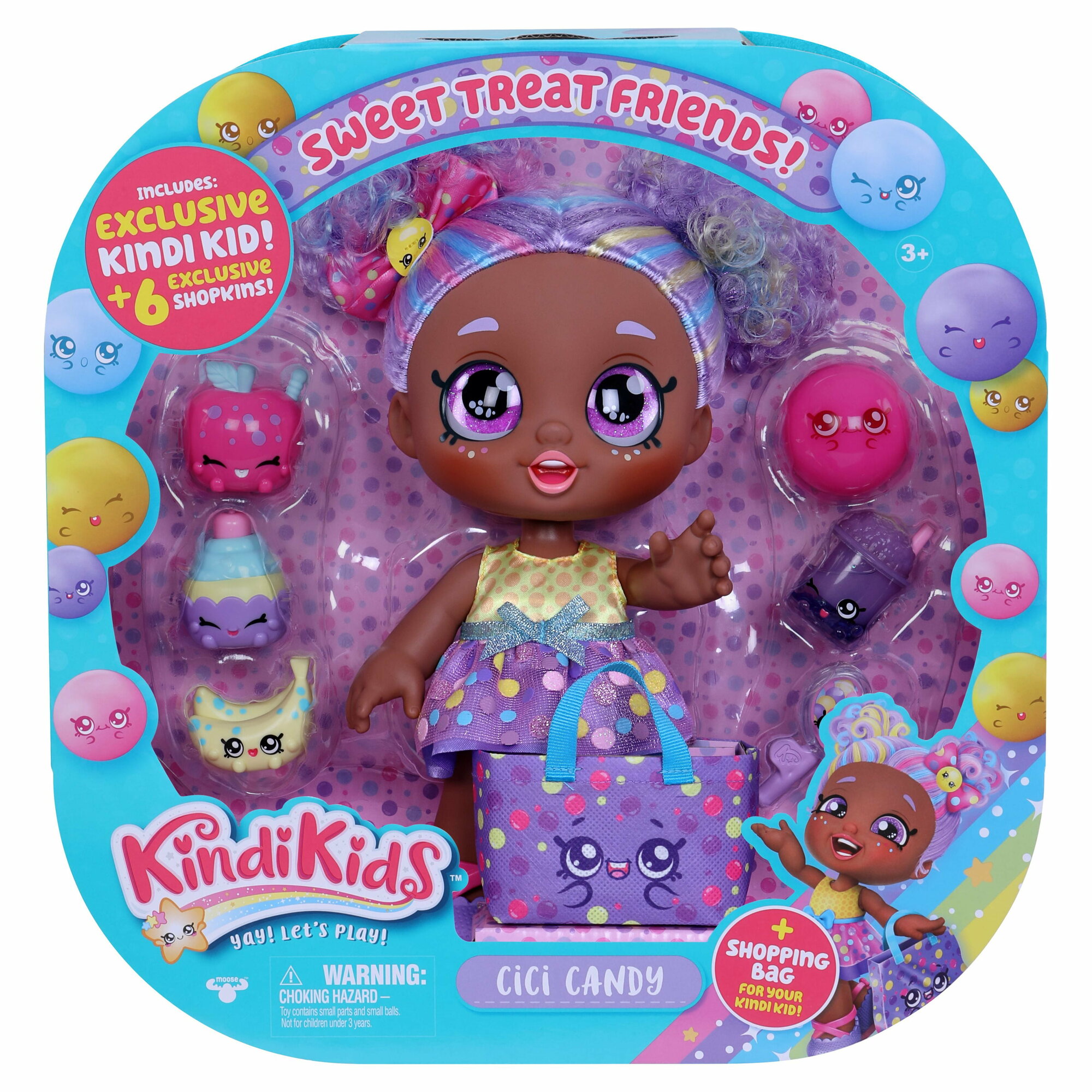 Moose Toys Kindi Kids Sweet Treat Friends / Модный набор кукол дошкольного возраста с сумкой для покупок и 6 видами закусок, подходящий для детей от 4 лет и старше