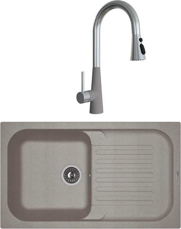Комплект Мойка Florentina Арона, 860 грей / Смеситель Вита Pro FL, грей