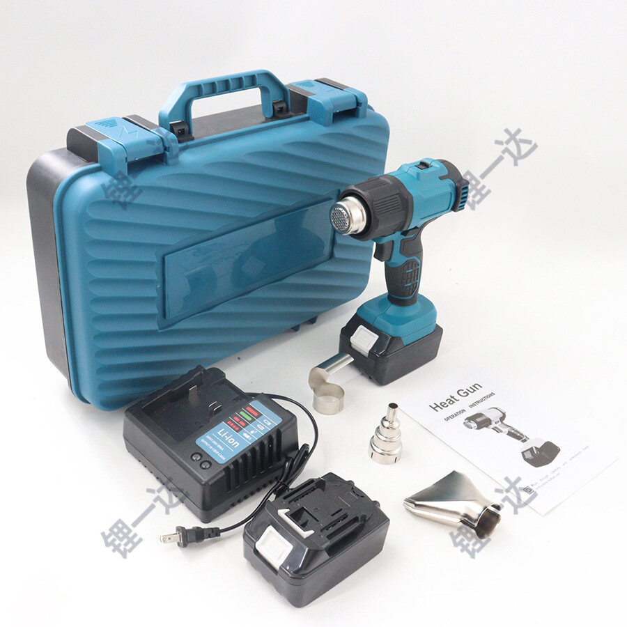 Строительный фен аккумуляторный бесщеточный, 3000Вт, 3 насадки с дисплеем, 2x5Ач