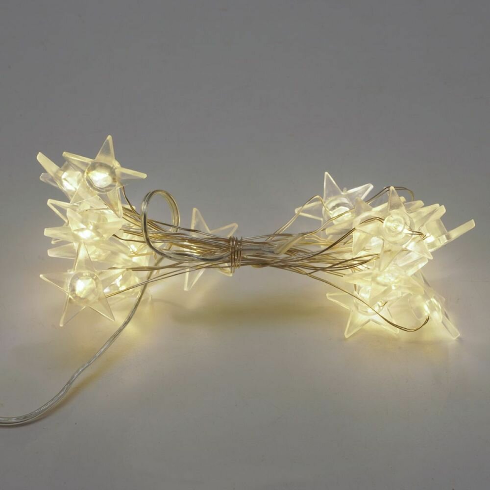 Гирлянда линейная Звездочки на проволоке, 20 LED 2700K, батарейки 2*АА, 2.3м, прозр. шнур, IP20, CL589, FERON 51445