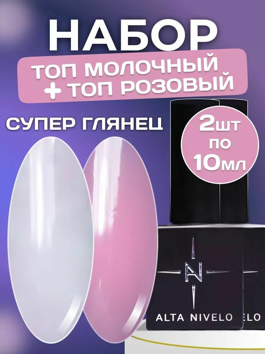 Топ для гель лака для ногтей набор без липкого слоя глянцевый розовый