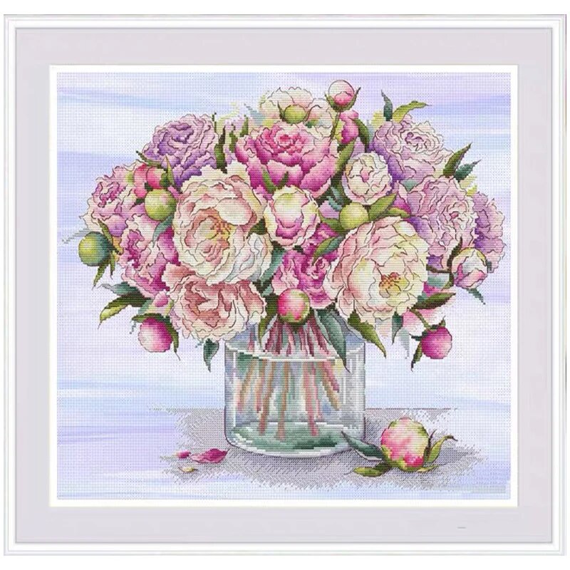 Наборы для вышивки крестом "Ваза для пиона" 18CT unprint canvas