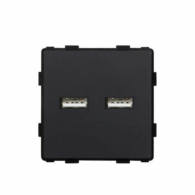 Механизм розетки (без рамки) 2Usb АА, 5В 3.1 А, цвет черный