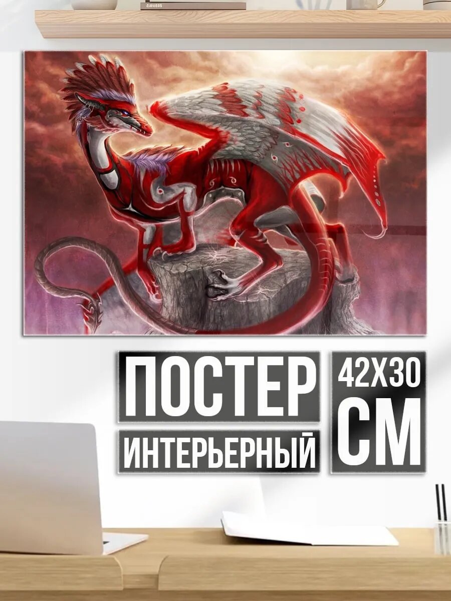 Плакат постер Красный дракон