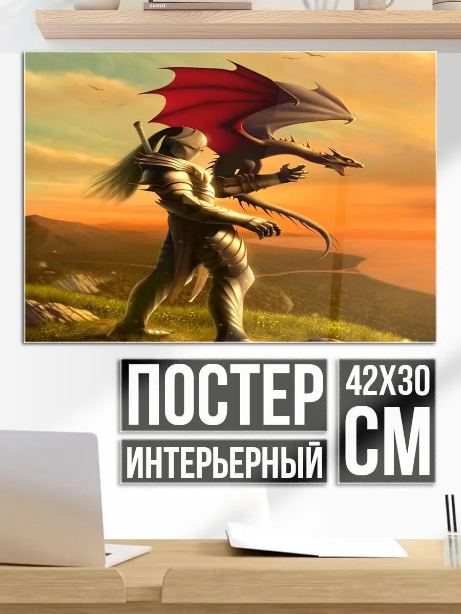 Плакат постер Воин и дракон