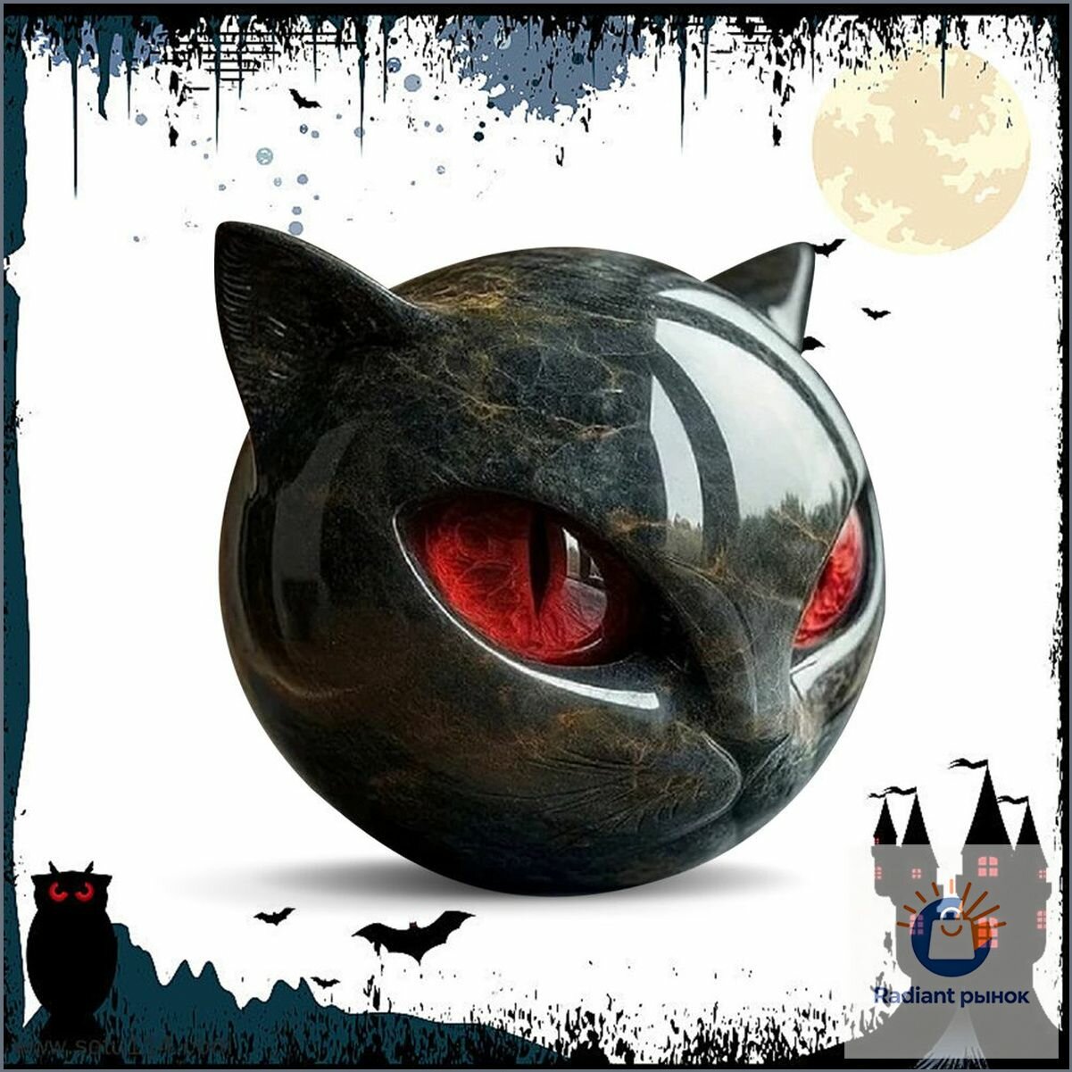 Фигурка черной кошки, каменная статуэтка кошки, для украшения книжных полок в спальне на Хэллоуин