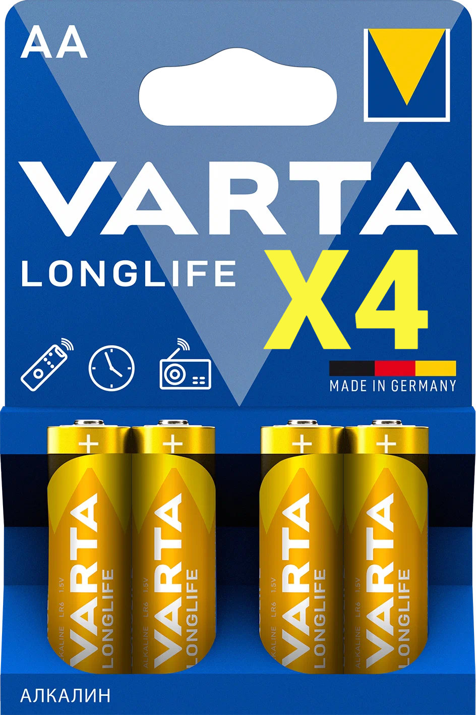 Батарейка Varta Longlife AA / LR6 (пальчиковая), ( 16 ) шт. 4 блистера по 4 шт, (Германия)