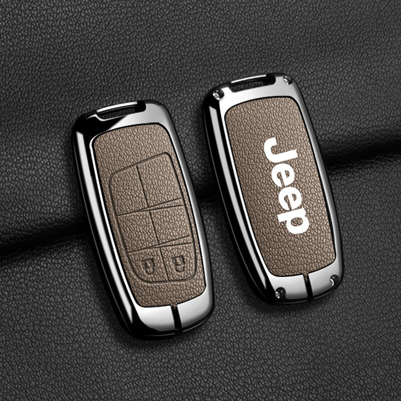 Чехол для брелока JEEP для Compass Renegade Liberty Commander Grand Cherokee 2-ключевой, текстура козьей кожи коричневый