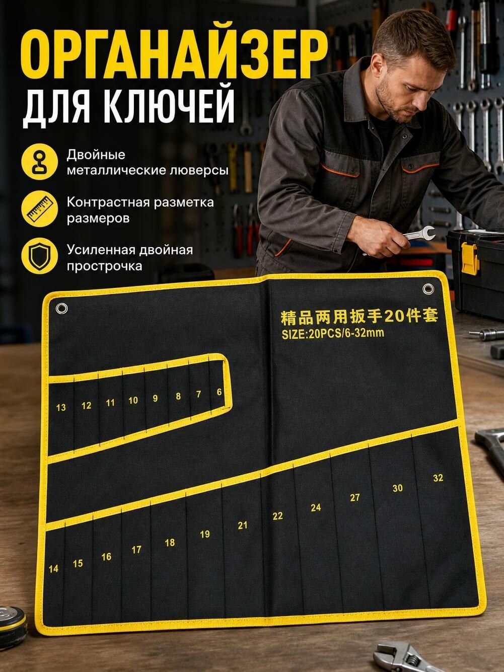 Сумка-скрутка для гаечных ключей тканевая, органайзер-чехол для хранения ручного автомобильного инструмента водонепроницаемый