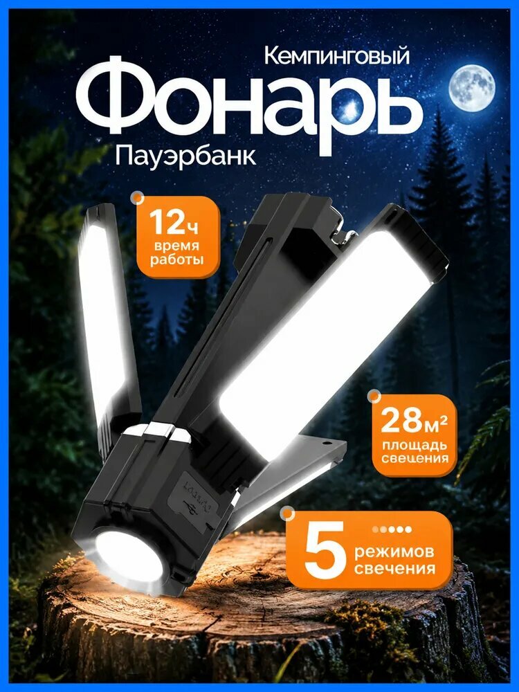 Фонарь кемпинговый аккумуляторный подвесной на магните, фонарик для кемпинга туристический походный в палатку
