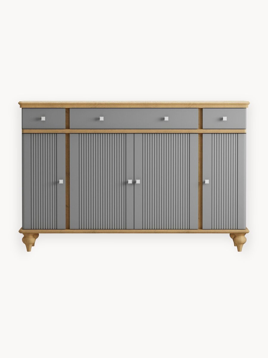 Комод ММЦ Гостиная Рандеву 223 (серый 7042+антик №24) из массива сосны