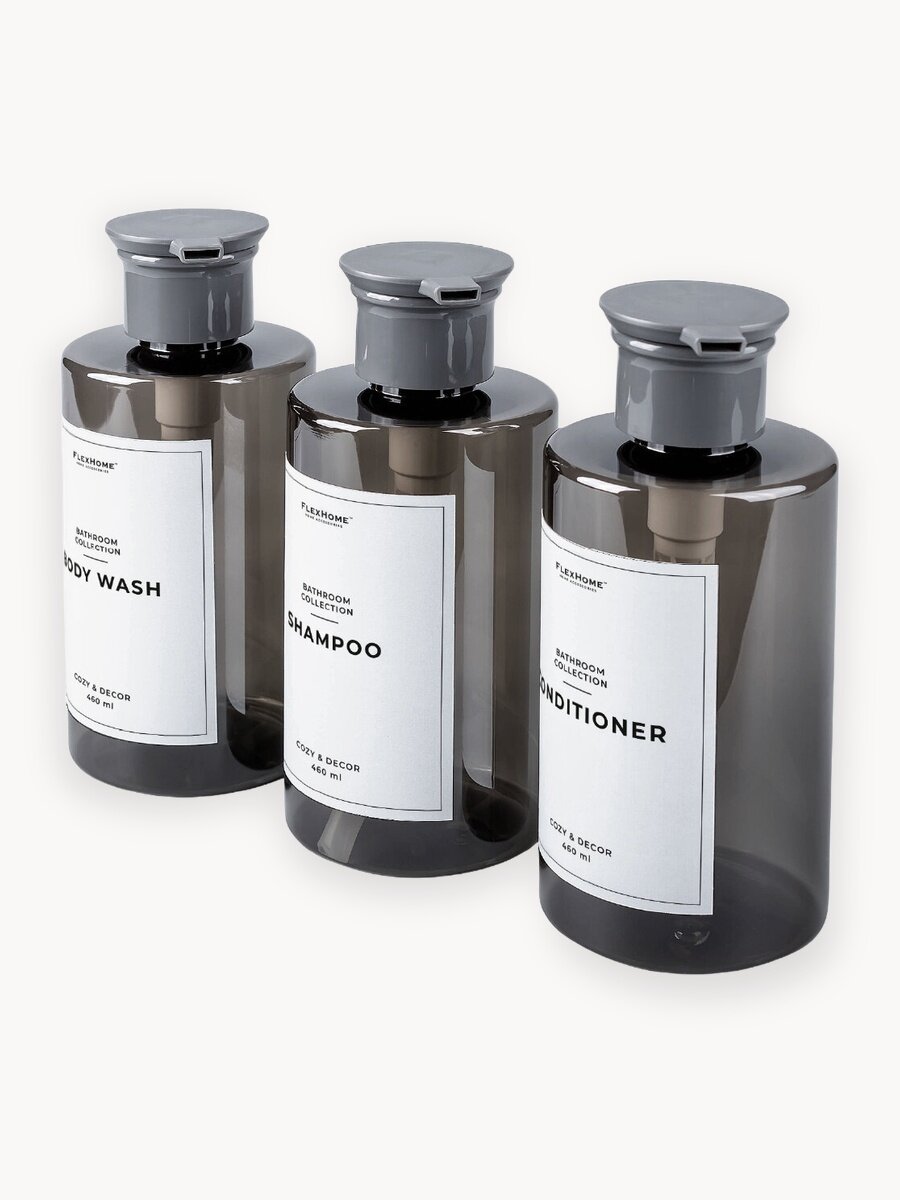 Набор дозаторов для ванной FlexHome, 3 шт по 460 мл, водостойкие наклейки