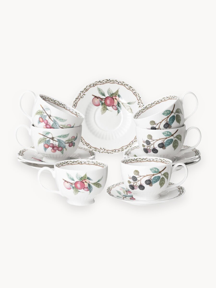 Набор чайных пар Lefard Фруктовый сад, 12 предметов 6 персон, 260 мл, фарфор