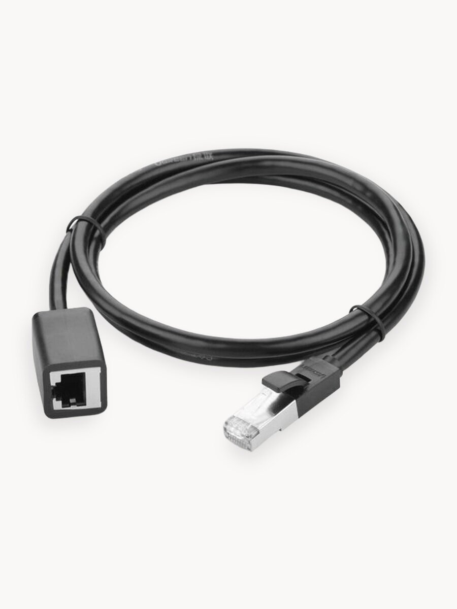 Удлинитель UGREEN NW112 (11279) Cat 6 F/UTP Ethernet RJ45 Extension Male/Female Patch Cords. Длина 1 м. Цвет: черный