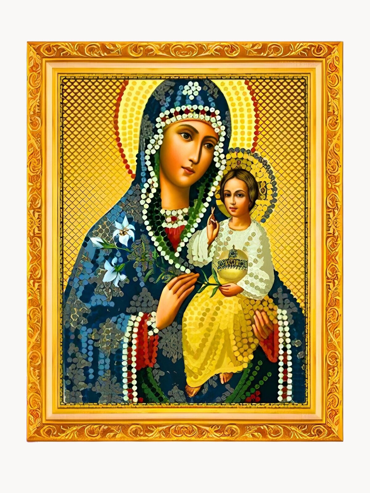 Алмазная мозаика икона "Неувядаемый Цвет", картина стразами, с рамкой на подставке, 15х20