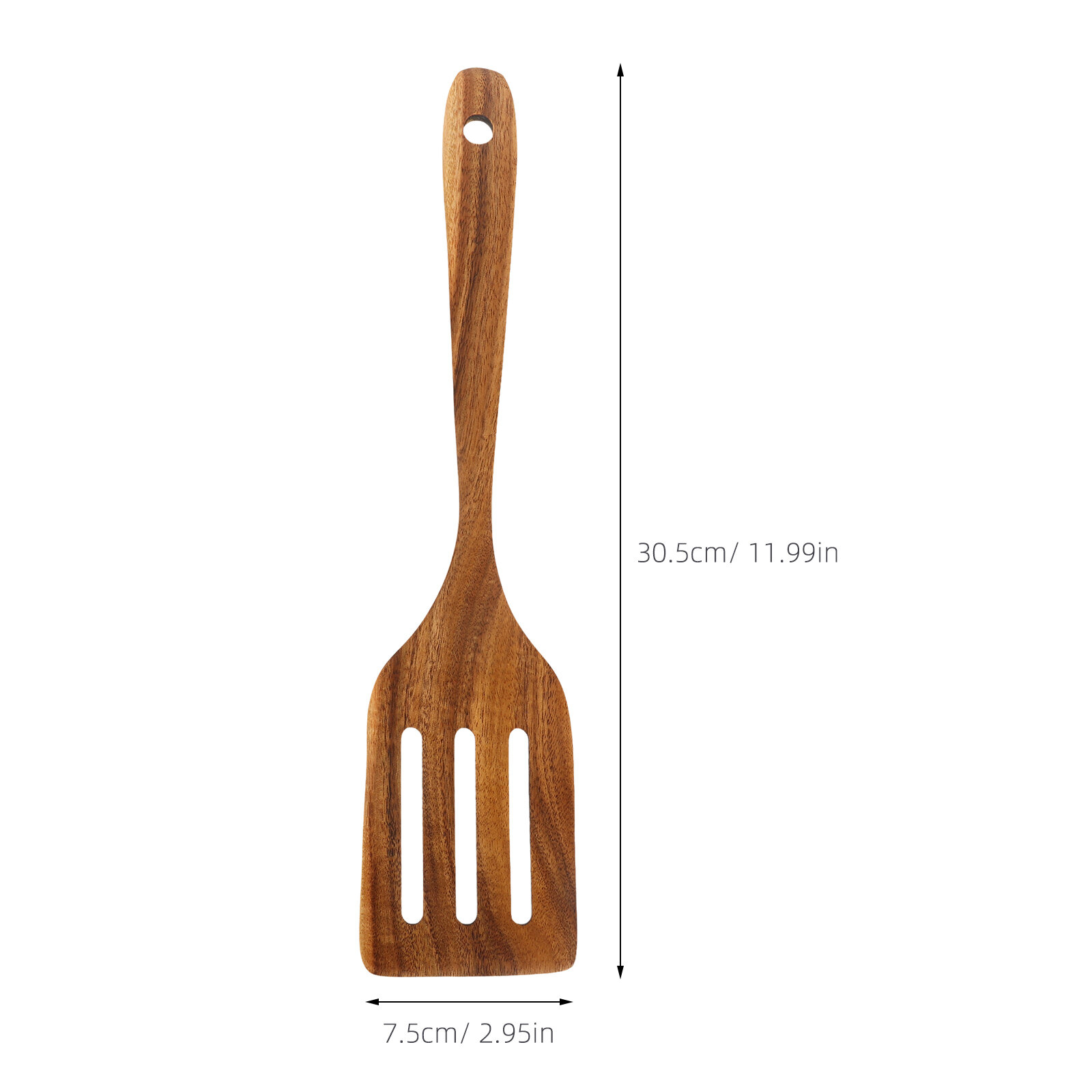 Длинная лопатка из дерева с прорезями для кухонного использования