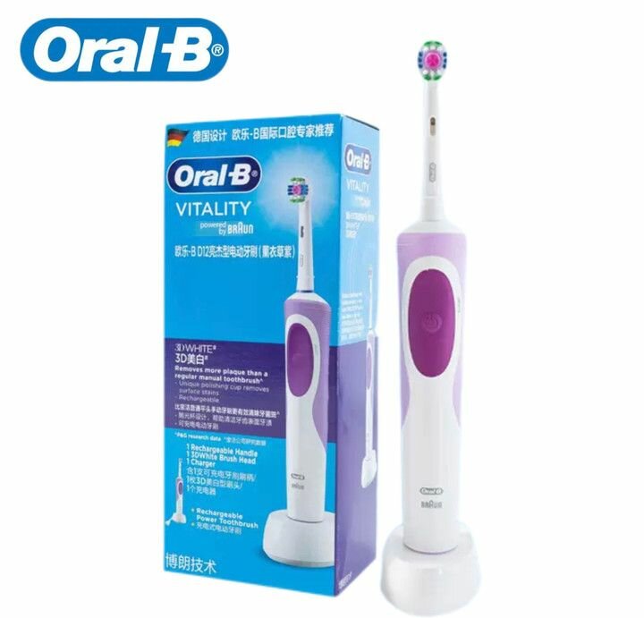 Электрическая зубная щетка Braun Oral-B D12, возвратно-вращательные движения 7600 об/мин Белый, фиолетовый