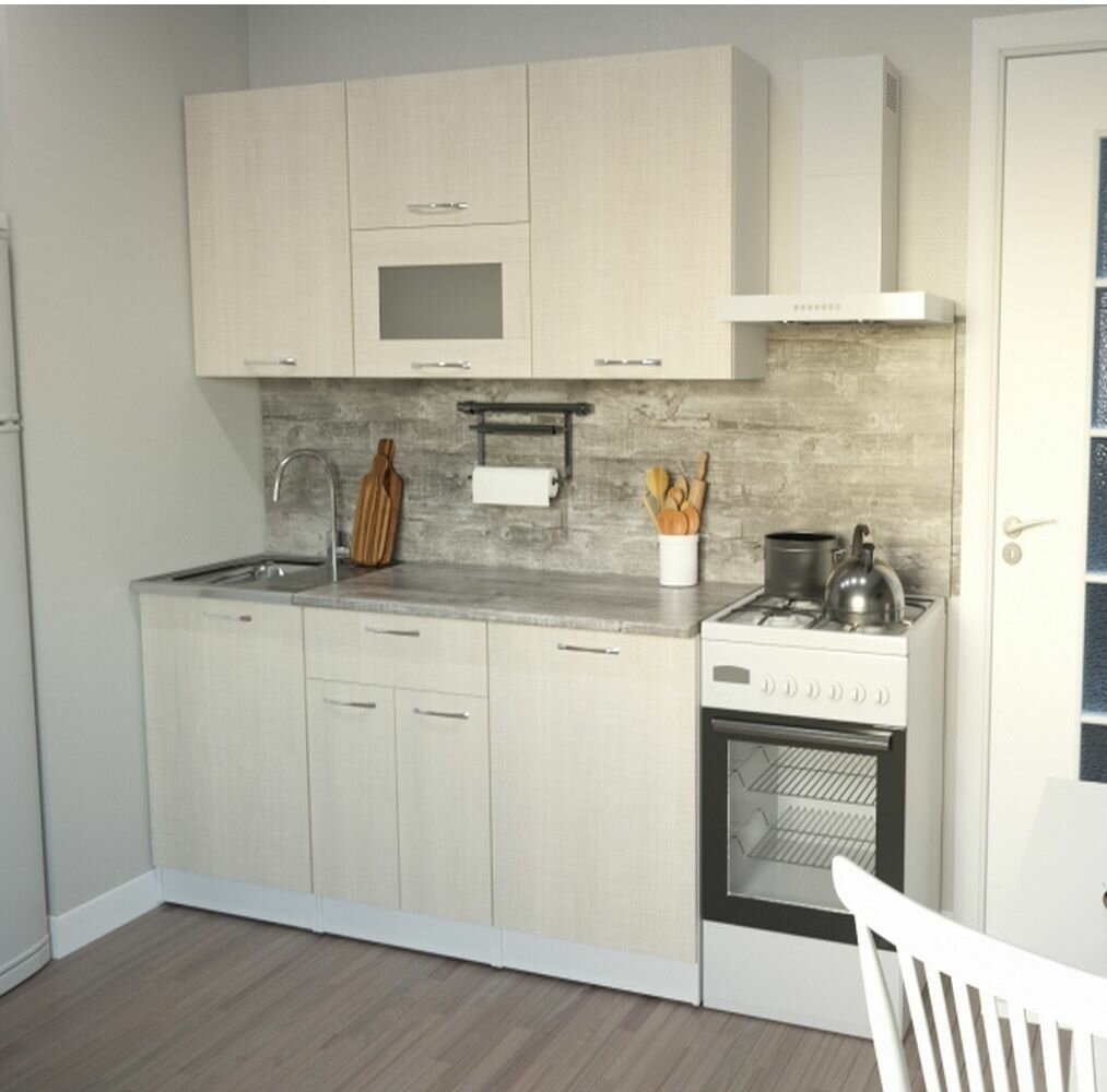 Кухонный гарнитур Лариса макси 1 ширина 180 см цвет латте/белый/кантри прямая с выдвижными ящиками