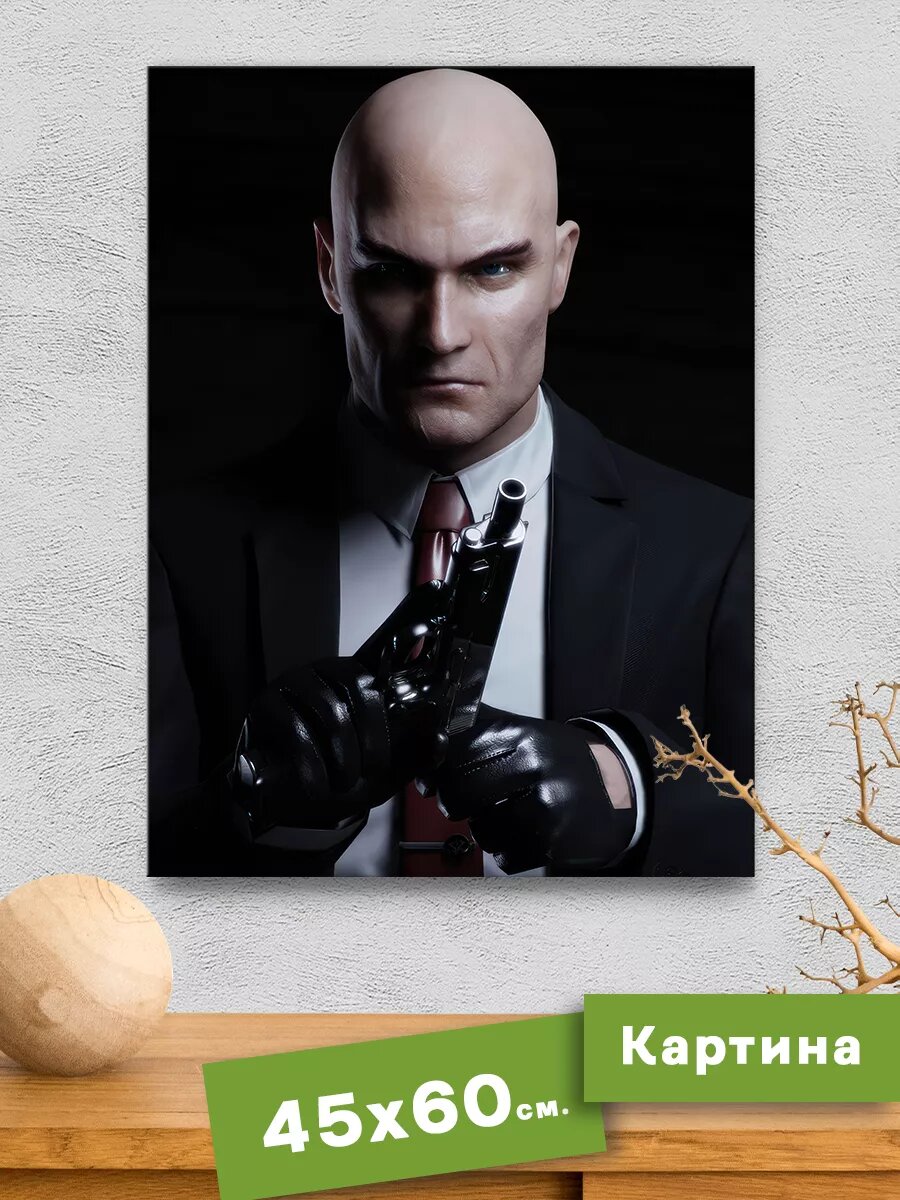 Картина на стену на холсте HITMAN Хитмэн с пистолетом