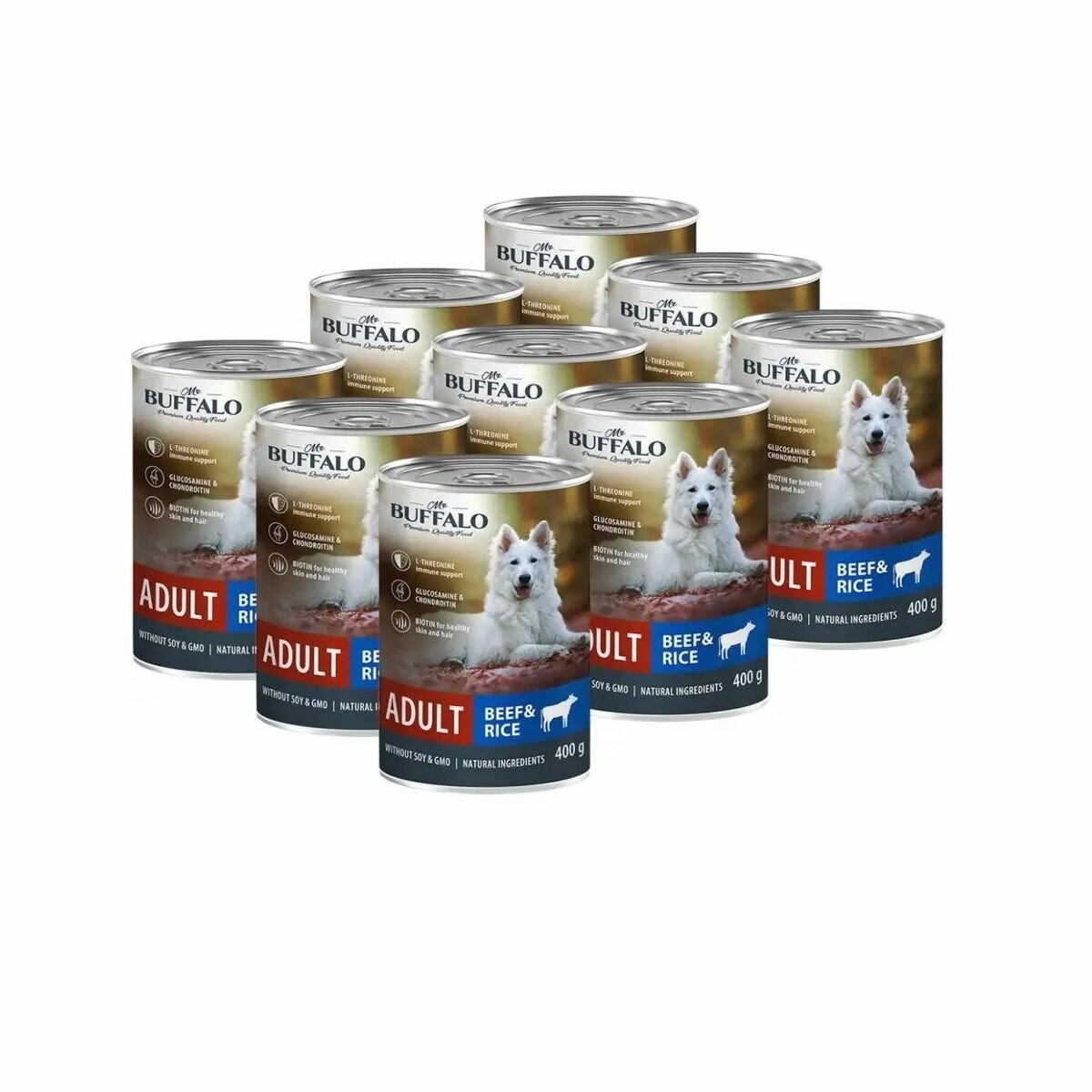 Mr.Buffalo 90426 ADULT консервы для собак Говядина с рисом 400г (9 штук)
