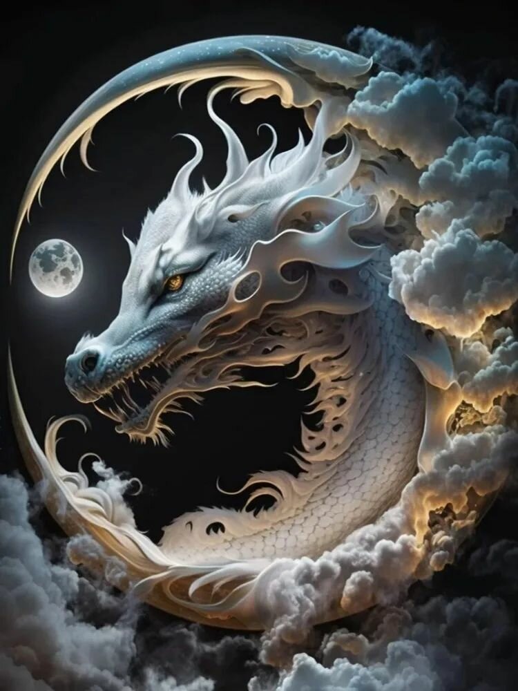 Алмазная картина "дракон" алмазная огранка 40х50 см,40X50CM, белый