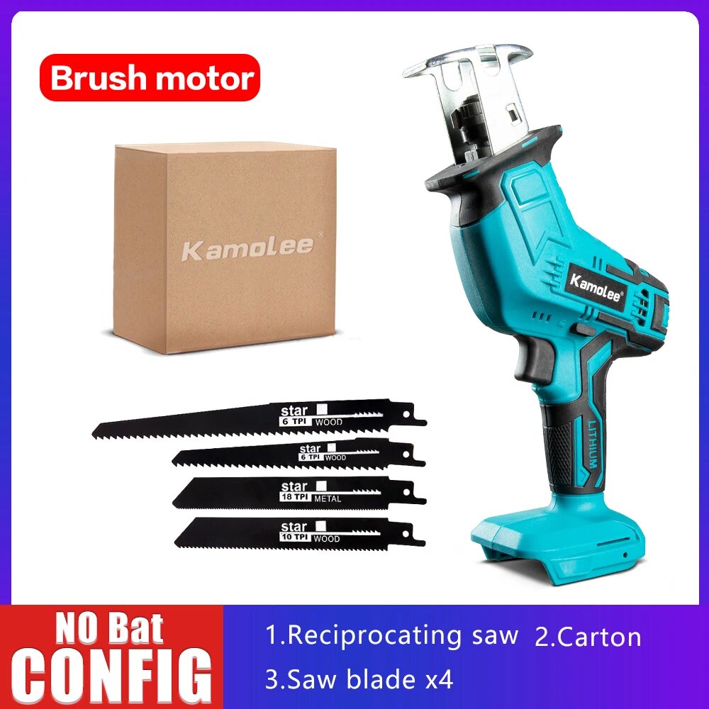 Kamolee 3600 Вт 18 В 5,0 Ач Беспроводная бесщеточная сабельная пила Портативная перезаряжаемая электрическая пила Инструменты для резки металла и дерева