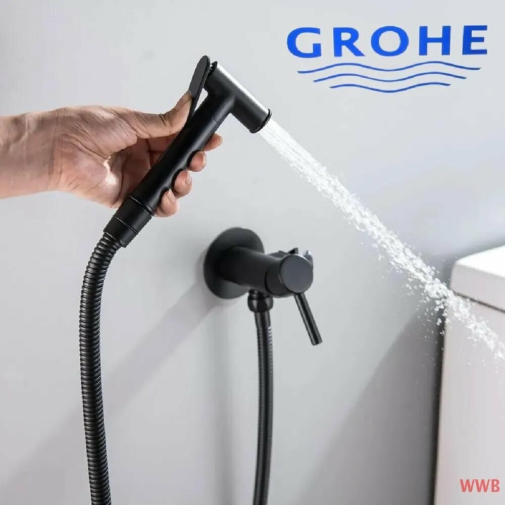 Смеситель GROHE, для биде, черный, матовый, с лейкой, латунь