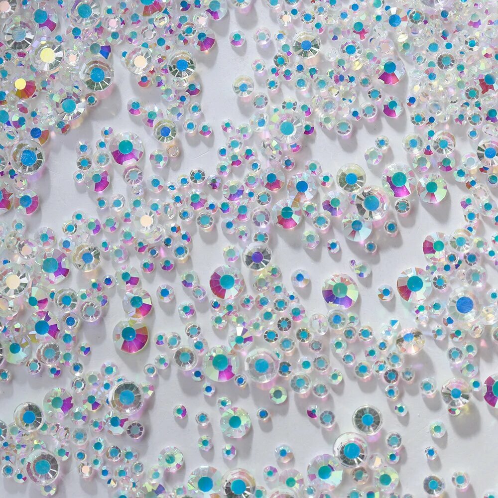 Стразы стеклянные черные JIN SS3-SS16 для декорирования Transparent white AB