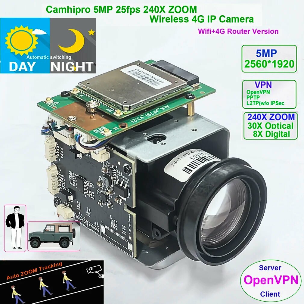 Camhi 5МП 25fps 240X ZOOM 4G IP-камера WiFi