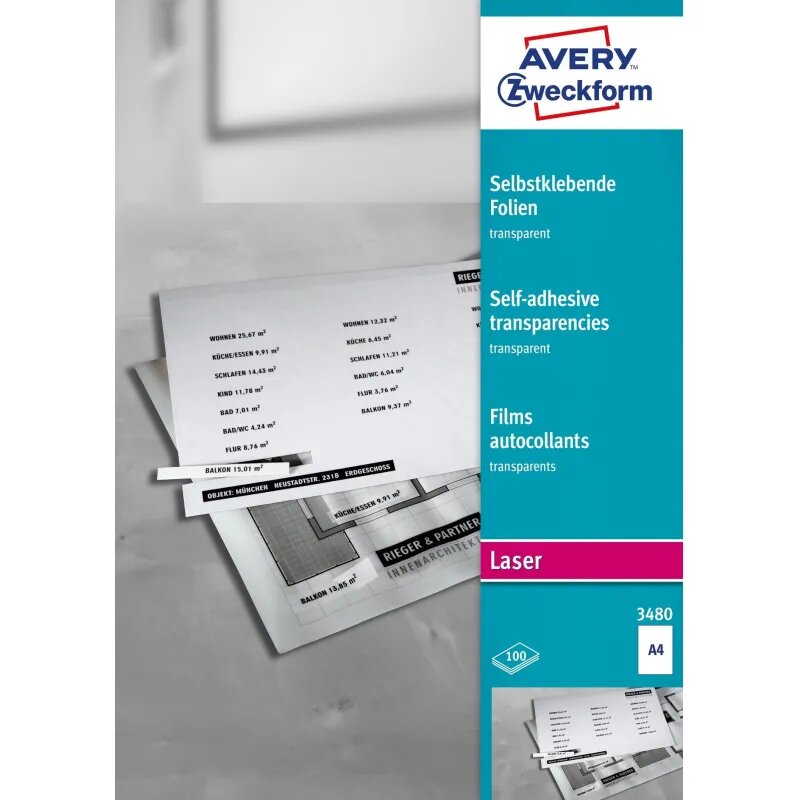 Пленка Avery Zweckform самоклеящаяся, L+K+CL, прозр. А4, 0,14 мм, 25 л 2220725 3482