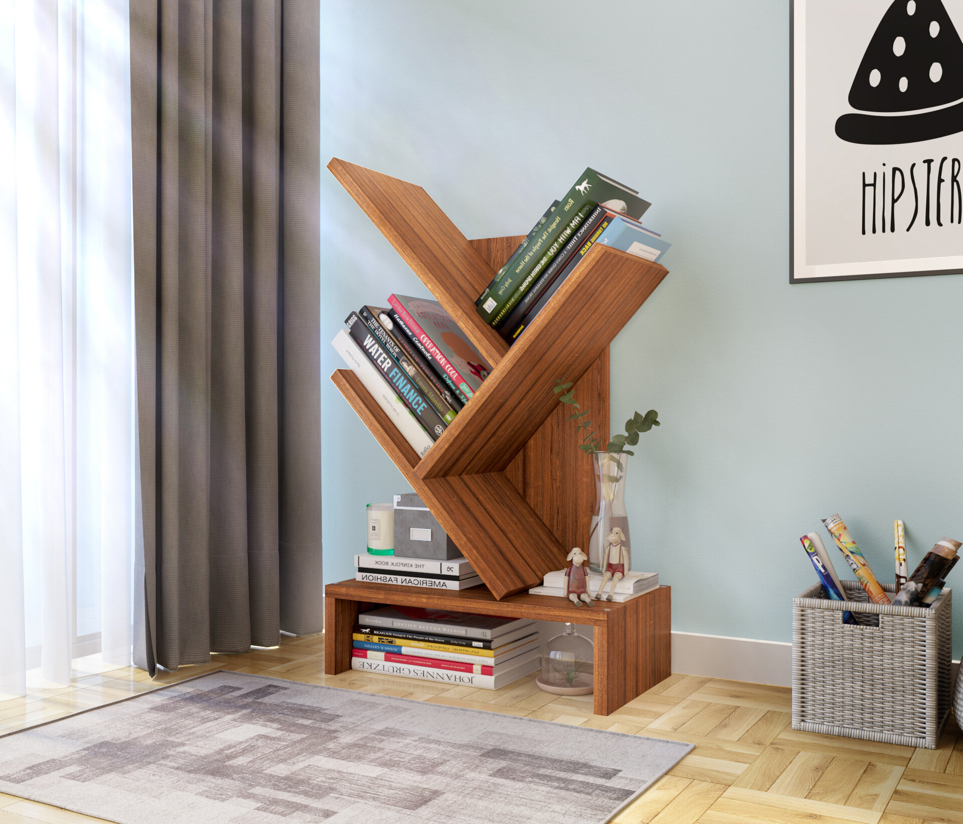 Книжный шкаф "Стенд в спальне", многослойный, книжные полки на полу