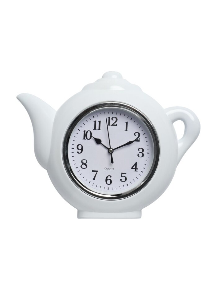 Часы настенные интерьерные, «Чайник», дискретный ход, d=13 см, 30×23 см, белые, от батарейки 1×АА