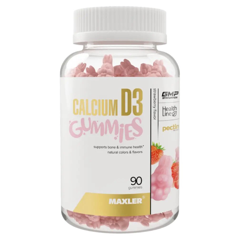 Макслер Кальций Д3 Гаммиз вкус клубника / Maxler Calcium D3 Gummies Strawberry flavor жевательная конфета по 2 г 90 шт