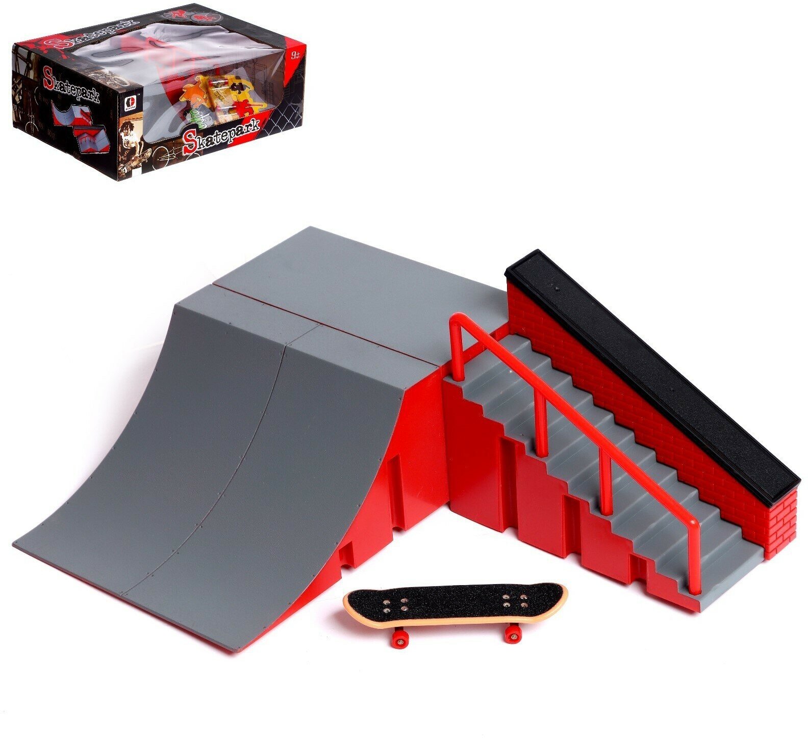 Скейт-парк пальчиковый"Рампа с лестницей", с пальчиковым скейтом, цвет микс, ЛАС играс