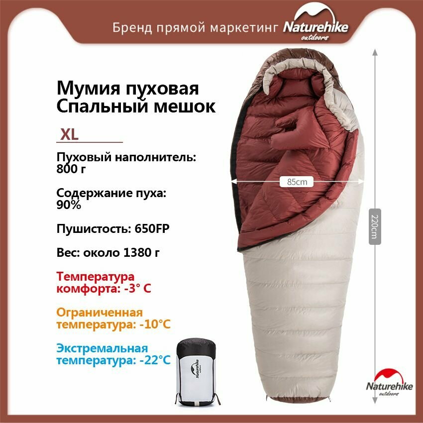 Кемпинговый пуховый спальный мешок Naturehike Ультралегкий зимний спальный мешок из утиного пуха NH20YD001