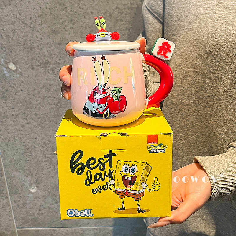Керамическая кружка с крышкой Mr. Krabs, пара, чашка для воды, подарок на день рождения, чашка для девушки, домашняя питьевая вода, офисная чашка