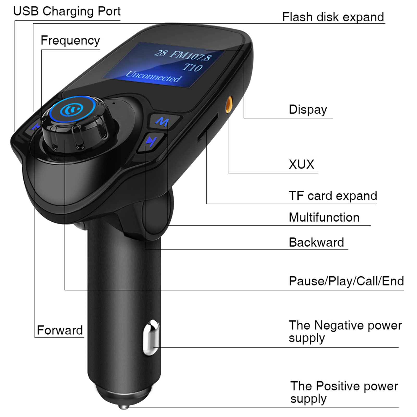 T11 Автомобильный комплект беспроводной громкой связи Bluetooth MP3-плеер FM-передатчик USB-зарядное устройство